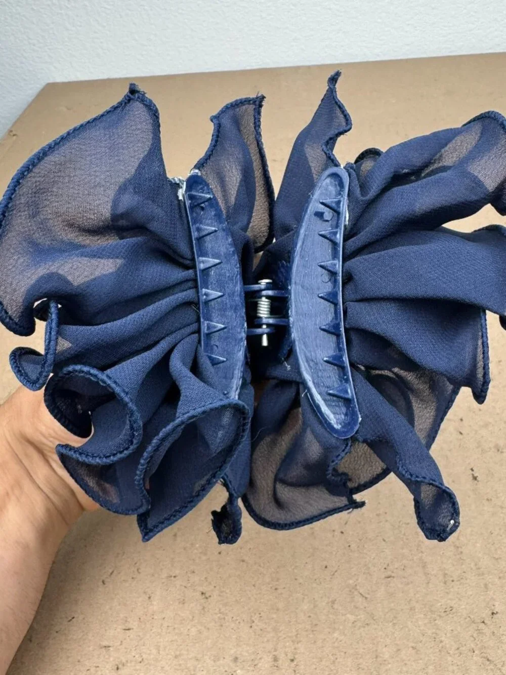 Accessories | Navy Blue Chiffon Ruffle Flower Hair Claw Clip Large ...